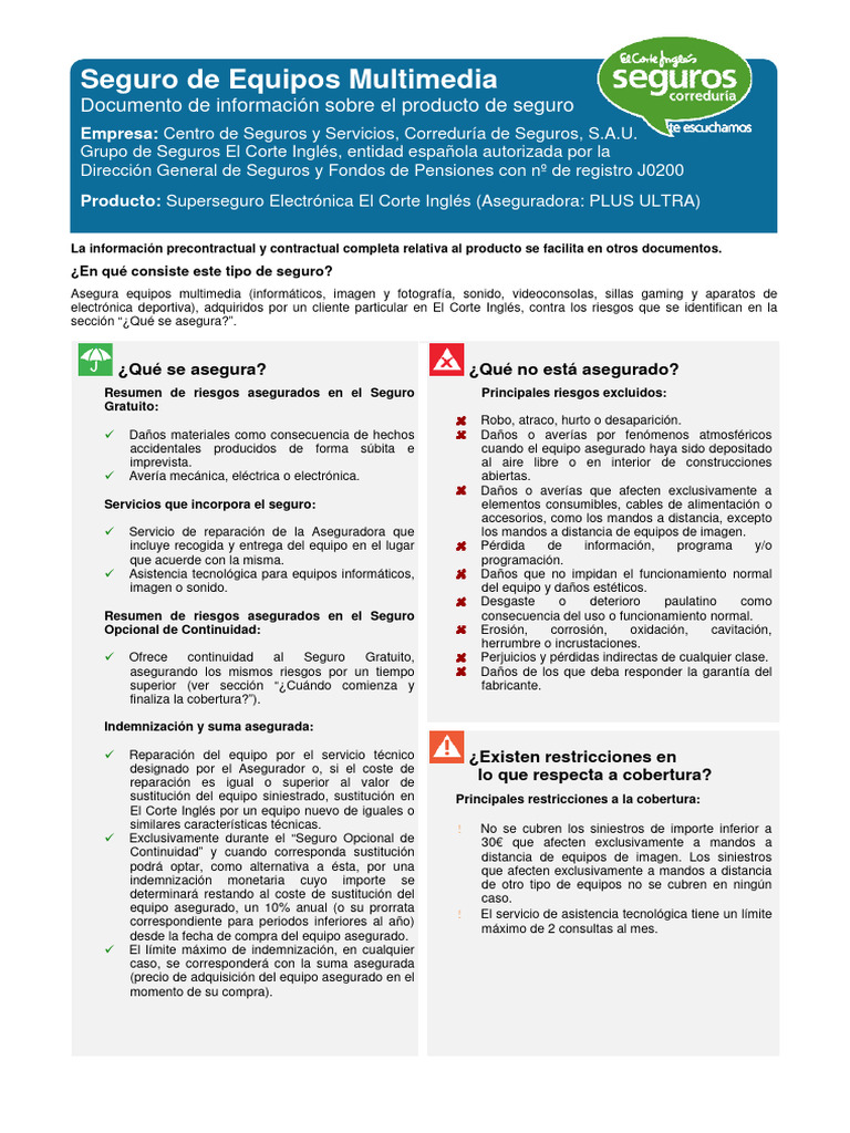 v3 Ipid Superseguro Equipos Multimedia Eci | PDF | Seguro | Daños y ...