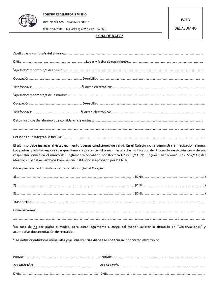 Ficha de Datos del Alumno PDF | PDF