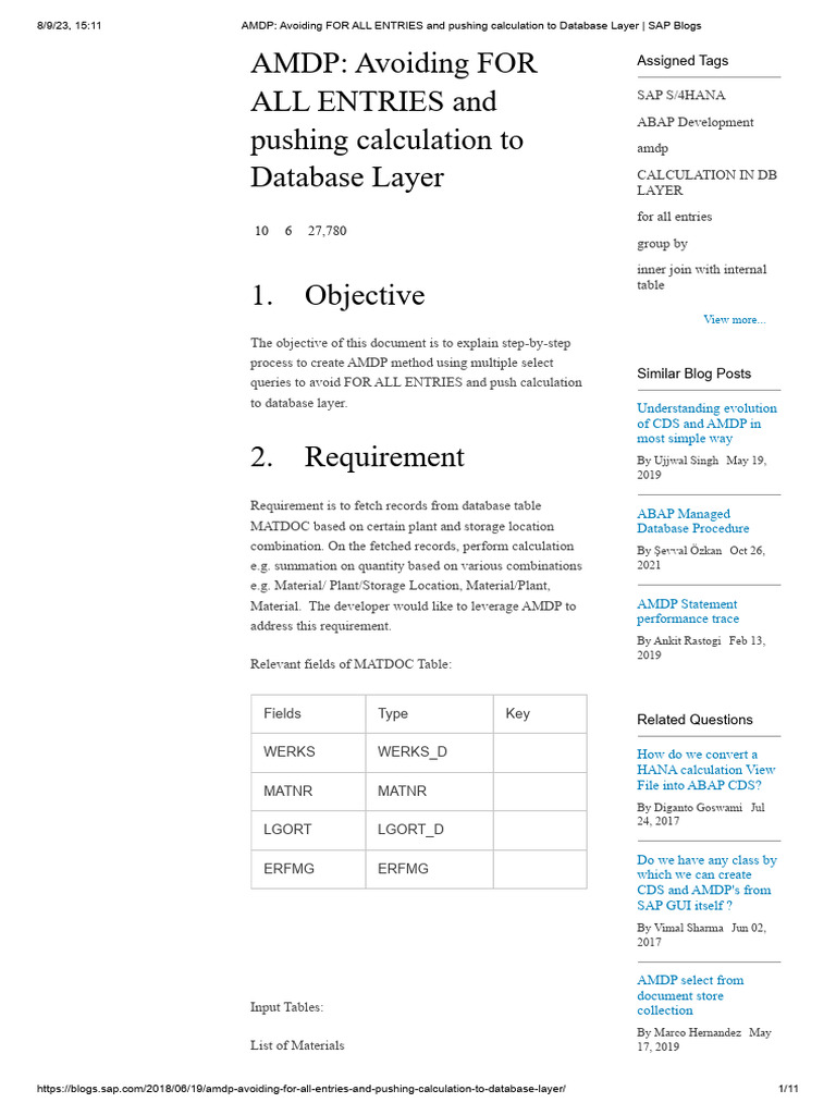 Amdp Avoiding For All Entries And Pushing Calculation To Database Layer Sap Blogs Pdf 