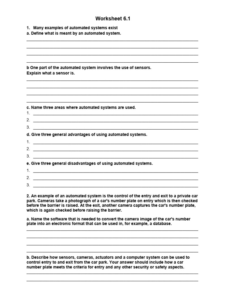 Worksheet 6.1 | PDF | Automation | Sensor