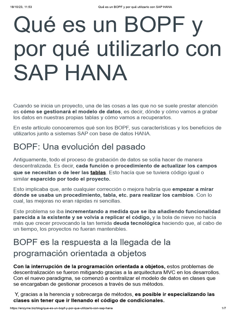 BOPF en SAP HANA: Ventajas y Desafíos | PDF