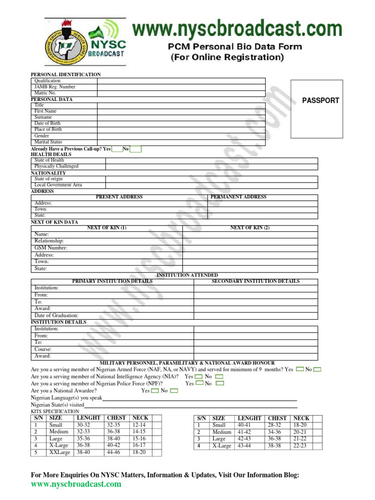 Nysc ONLINE-REGISTRATION Form-4 | PDF