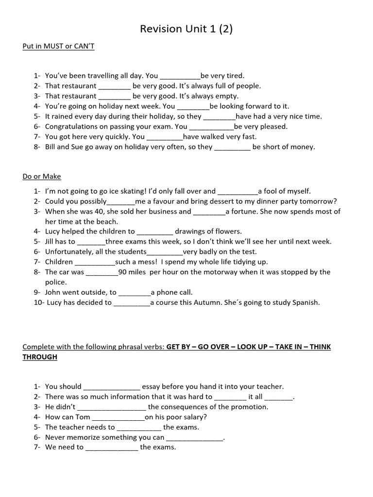 Revision Unit 1 | PDF