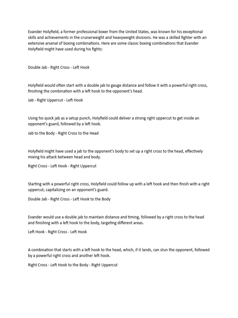 Holyfield's Boxing Combinations Explained | PDF