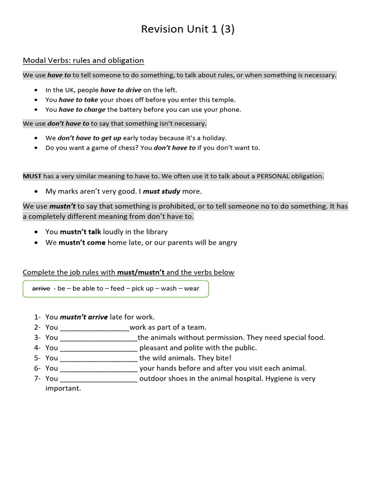 Revision Unit 1 | PDF