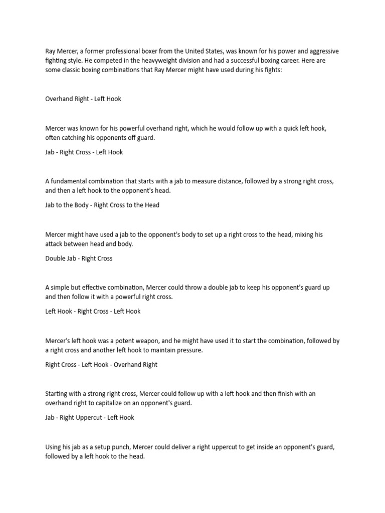 Ray Mercer Boxing Combinations | PDF