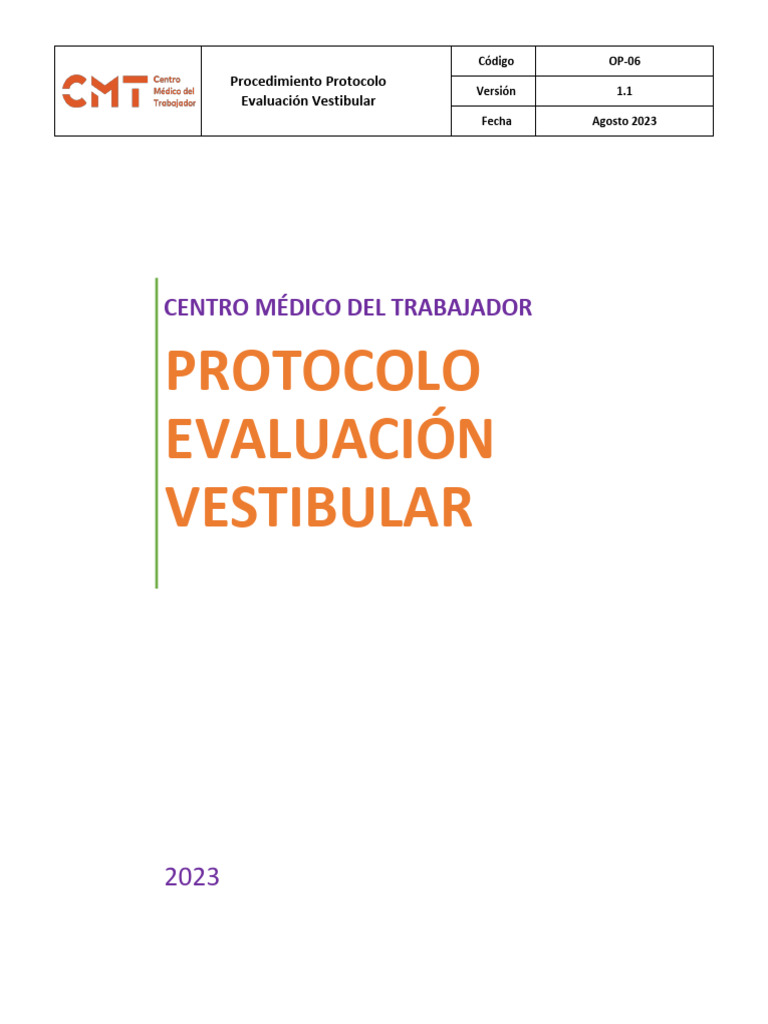Protocolo Evaluación Vestibular CMT | PDF | Ciencia y matemáticas