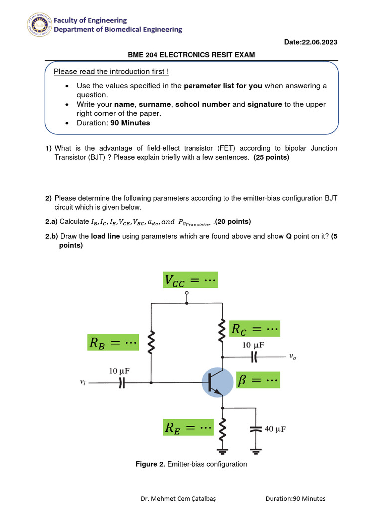 Bme 204 Electronics Resit Exam | PDF