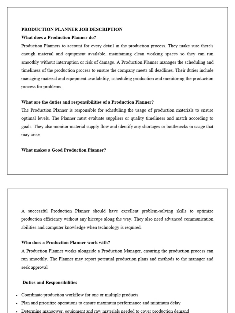 Production Planner Job Description Munguma | PDF