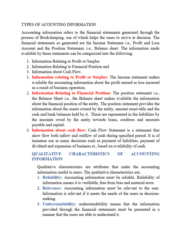 CW-3 Types of Accounting Information, Qualittaive Characteristics | PDF