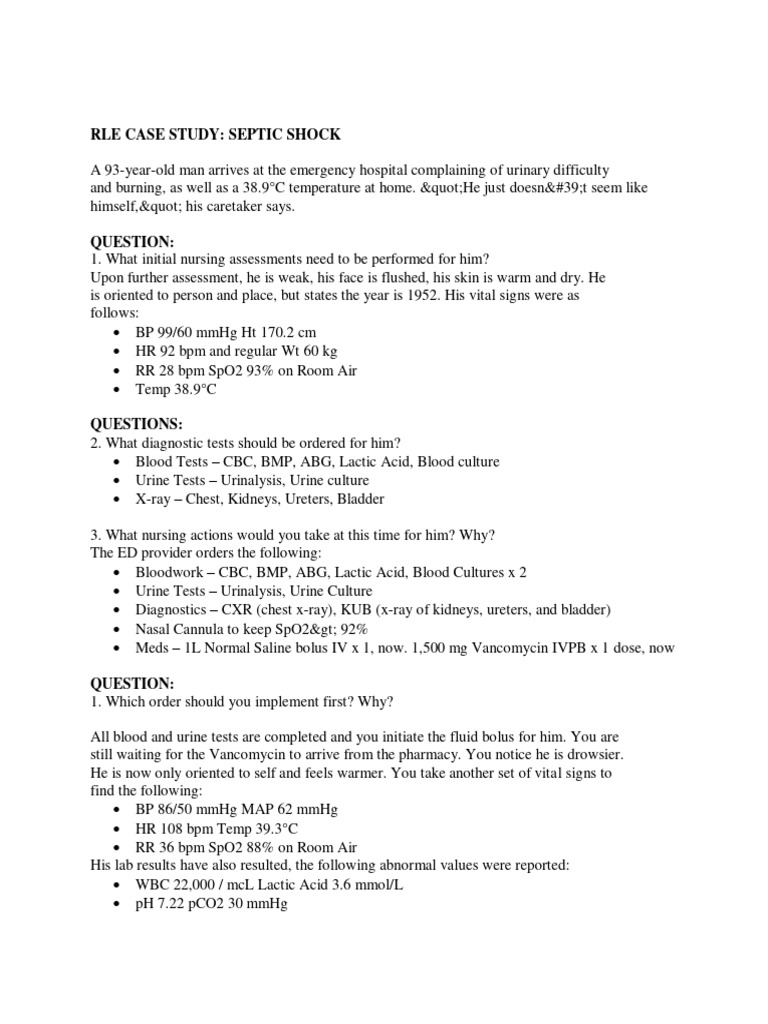 Rle Case Study - Septic Shock | PDF | Urine | Shock (Circulatory)