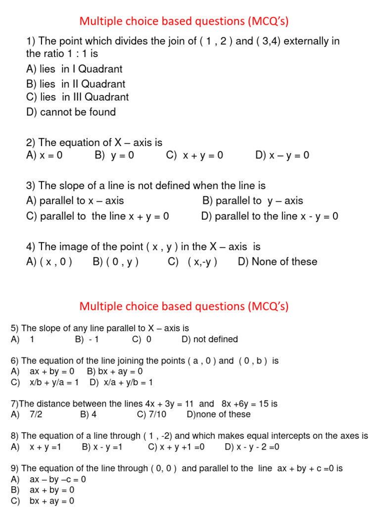 Class 11 Maths Chapter-9 Multiple Choice Question | PDF
