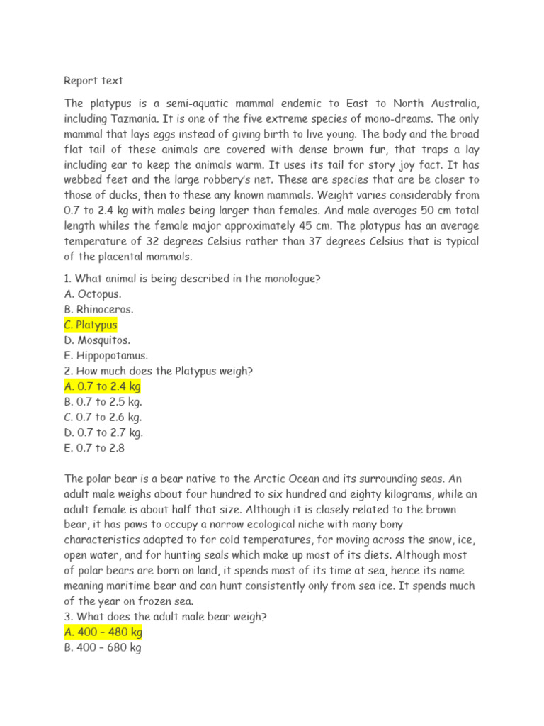 Soal Ulangan Report Text | PDF