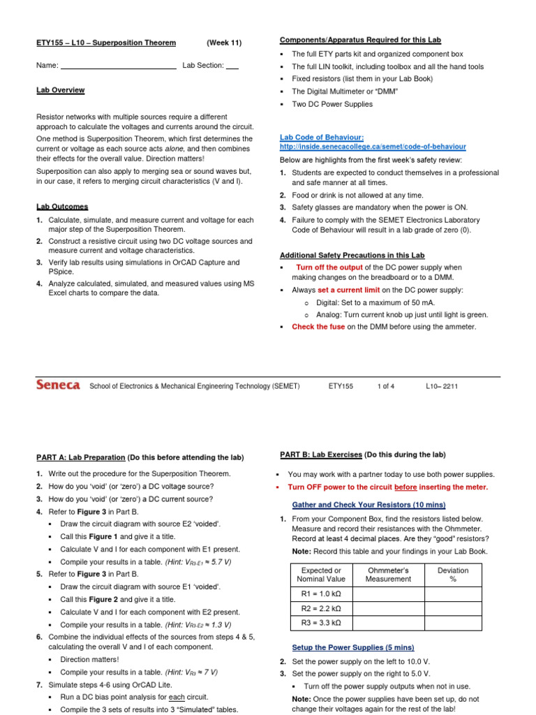 ETY155 Lab10 Superposition | PDF | Electrical Network | Power Supply