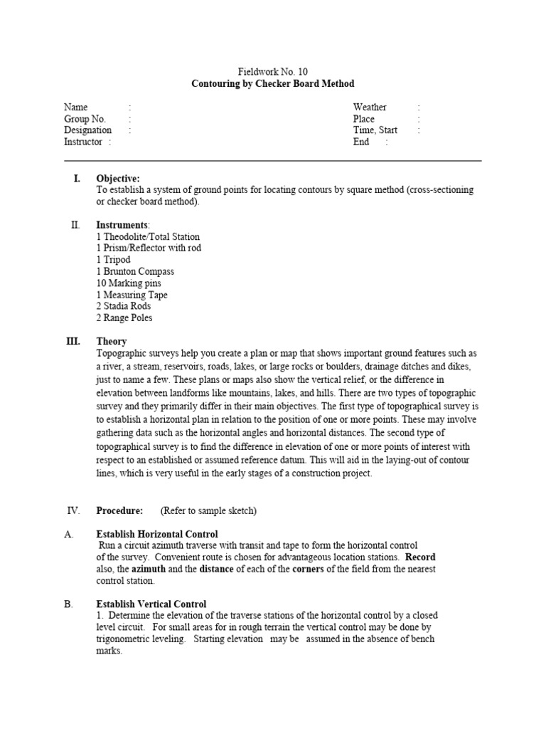 FW 10 Contouring by Checkerboard Method-1 | PDF | Surveying | Metrology