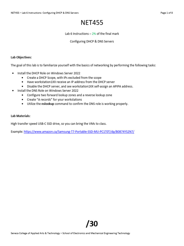 Lab 06 Configuring Dhcp And Dns Servers Instructions Pdf Ip Address Domain Name System