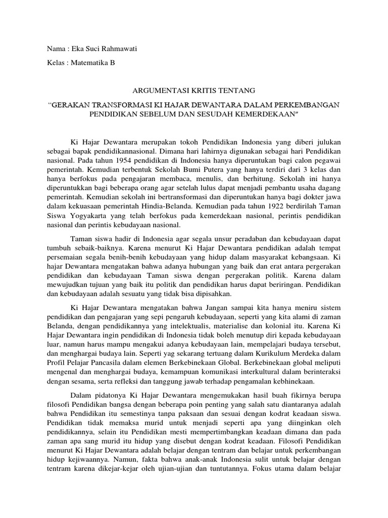 Argumentasi Kritis Tentang Gerakan Transformasi KHD | PDF Argumentasi Kritis Tentang Gerakan Transformasi KHD | PDF