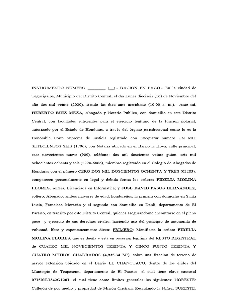 Instrumento - Dacion en Pago - Posas | PDF