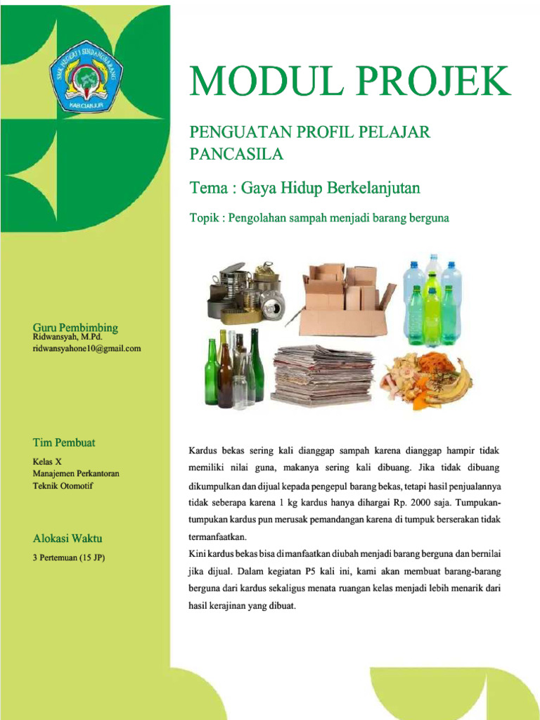 PDF Modul p5 Tema Hidup Berkelanjutan - Compress | PDF