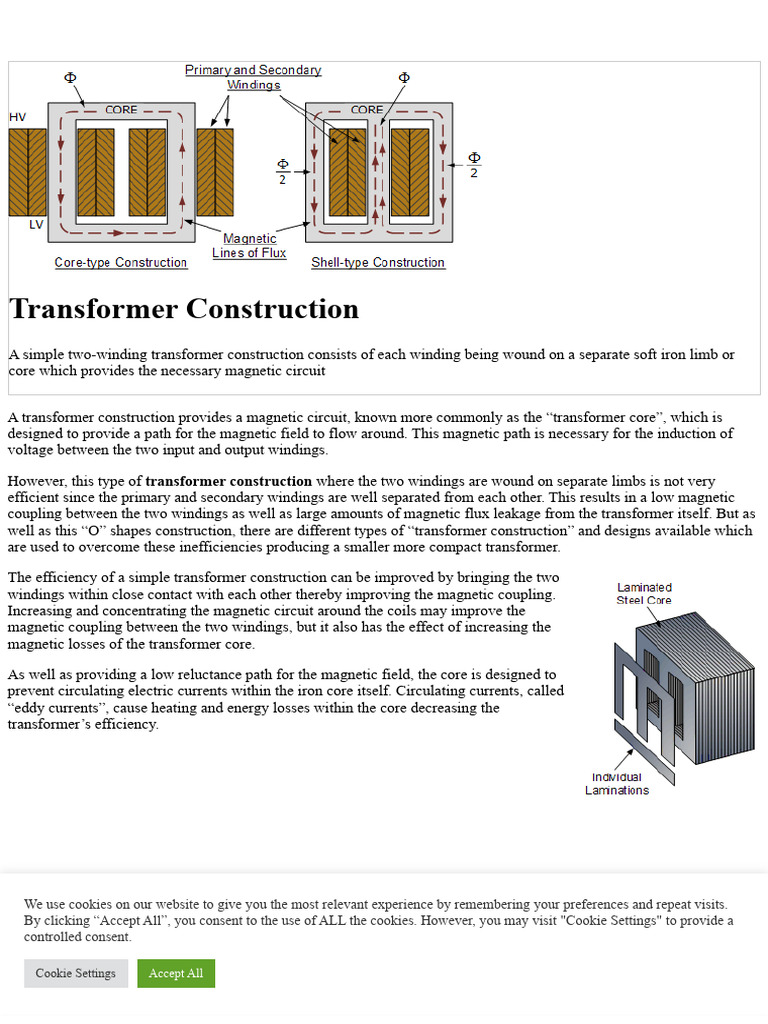 Transformer Construction and Transformer Core Design | PDF
