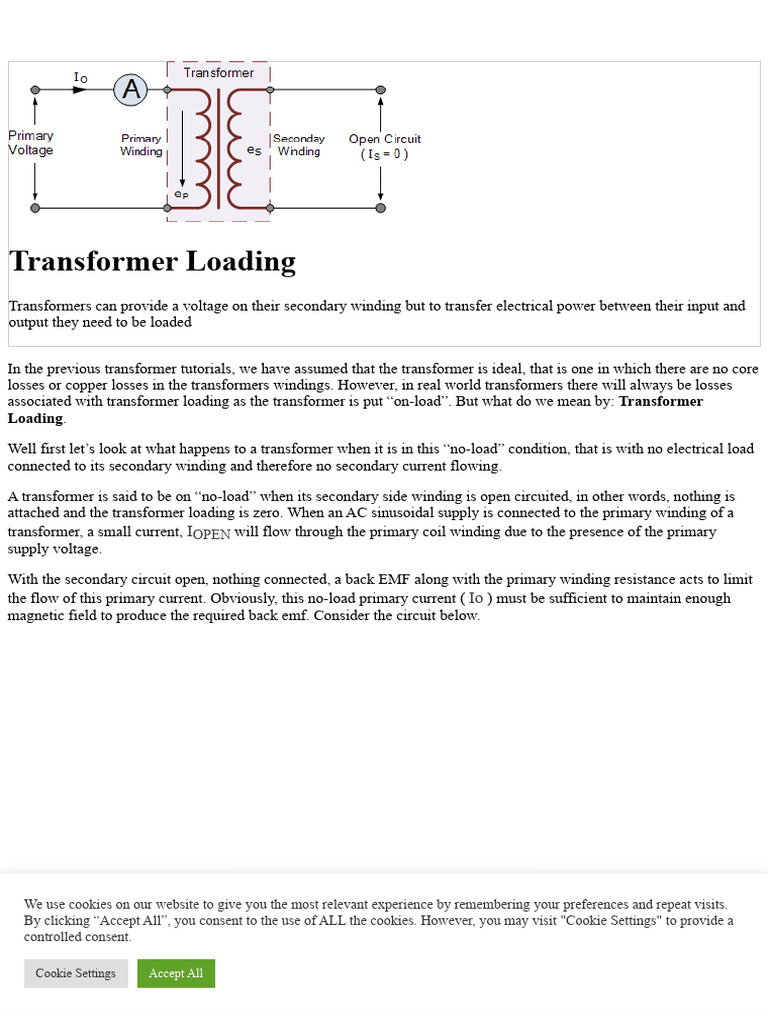 Transformer Loading and On-Load Phasor Diagrams | PDF