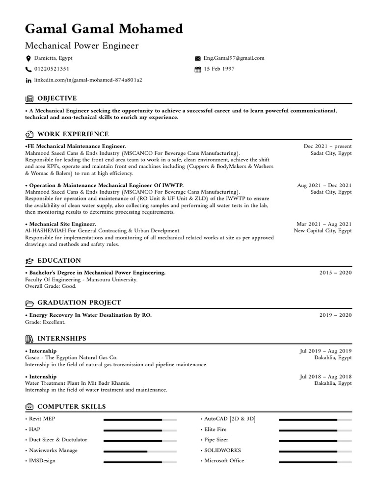 Gamal Mohamed CV | PDF | Engineering | Physical Sciences
