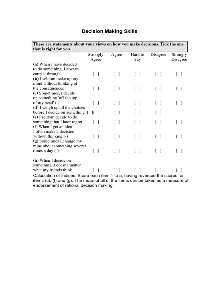 Assessing Decision Making Skills | PDF