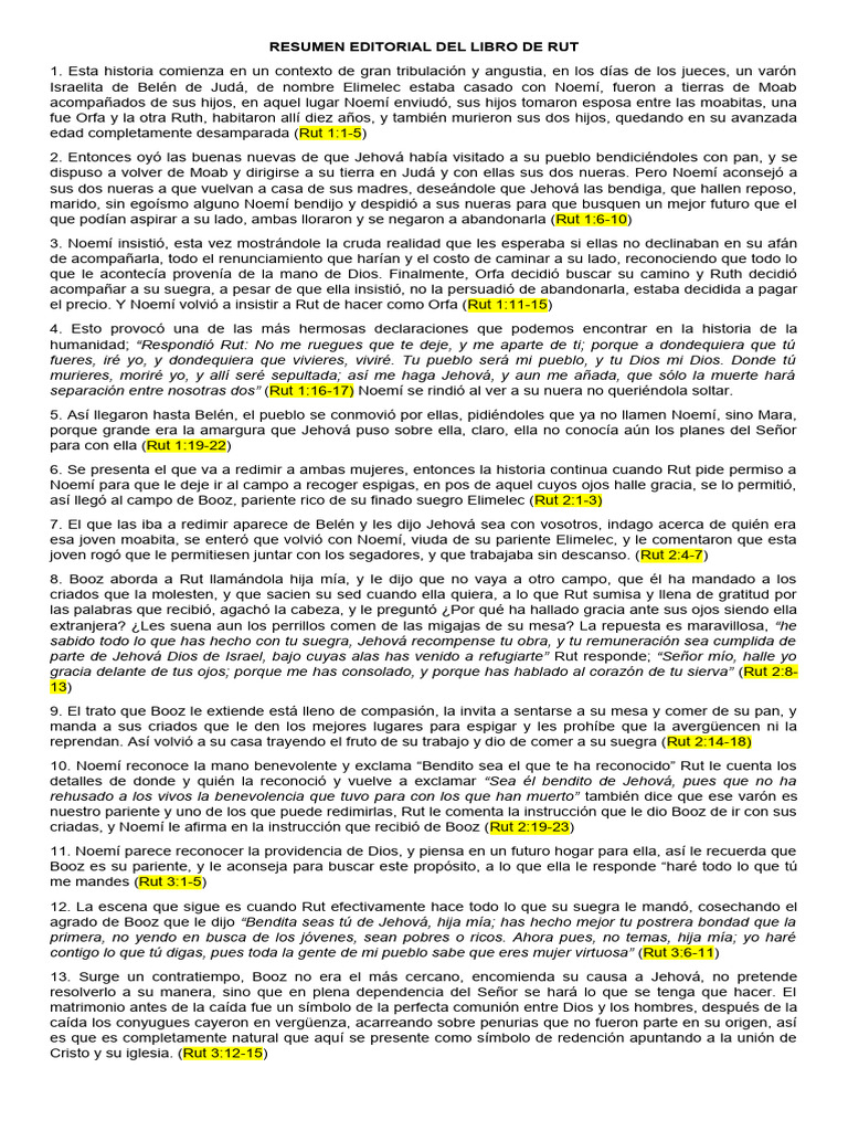 Resumen Del Libro de Rut | PDF | Libro de rut | Noemí (figura bíblica)