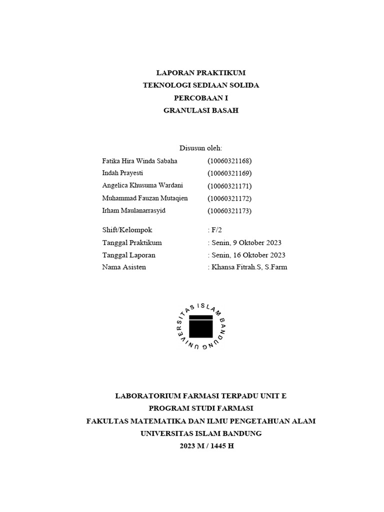 Laprak Granulasi Basah - f2 | PDF