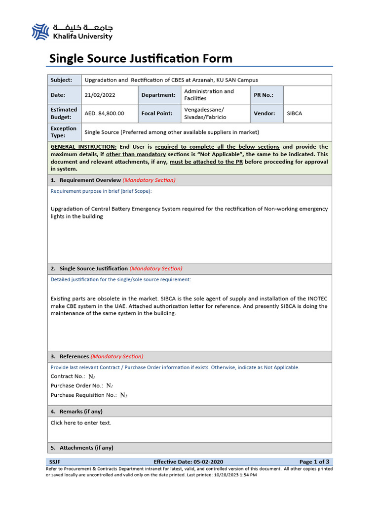 Single Source Justification Form | PDF | Computing | Business