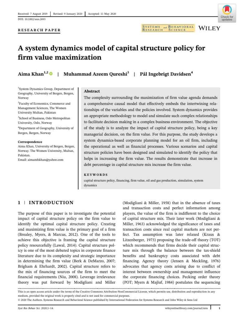 A System Dynamics Model of Capital Struc | PDF | Capital Structure ...