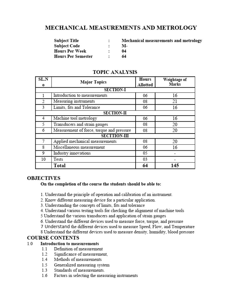Mechanical Measurements and Metrology: Topic Analysis | PDF ...