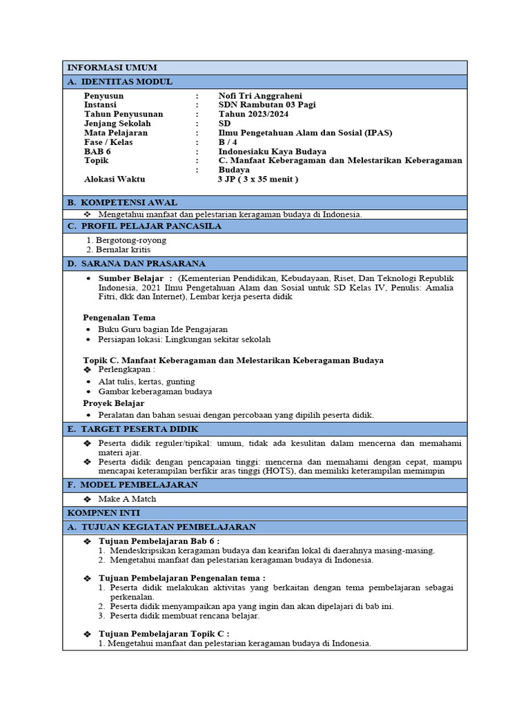 Senin Modul Ajar Keberagaman Budaya | PDF