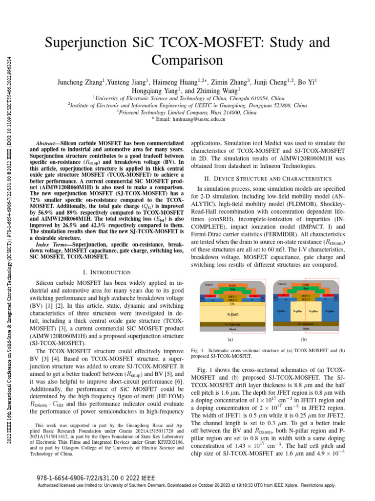 Superjunction SiC TCOX-MOSFET Study and Comparison | PDF | Mosfet ...