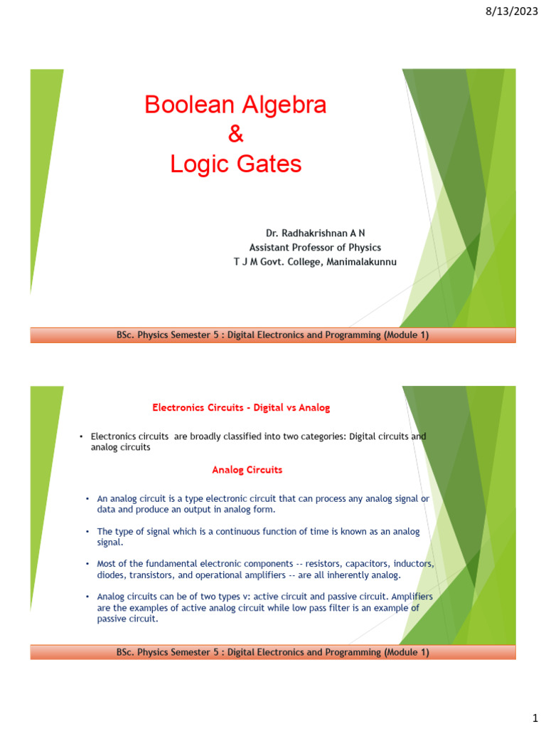 Boolean Algebra and Logic Gates - Module I - Sem 5 | PDF Boolean Algebra and Logic Gates - Module I - Sem 5 | PDF