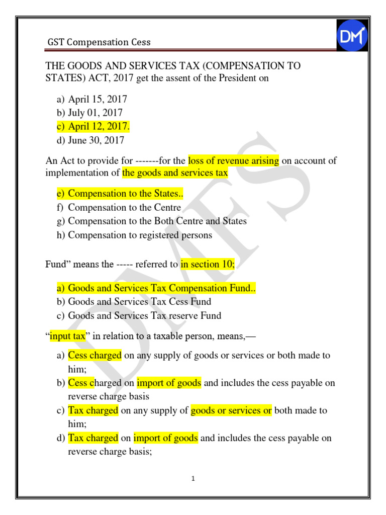 GST Compensation Cess | PDF | Engines | Taxes