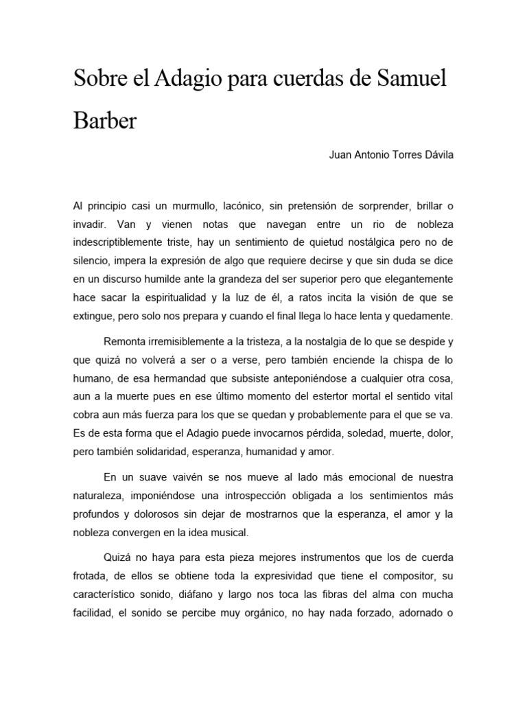 Sobre El Adagio para Cuerdas de Samuel Barber | PDF