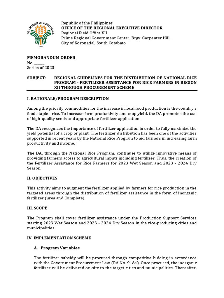 Regional Guidelines Fertilizer 2023 1.2 | PDF | Fertilizer | Rice Regional Guidelines Fertilizer 2023 1.2 | PDF | Fertilizer | Rice
