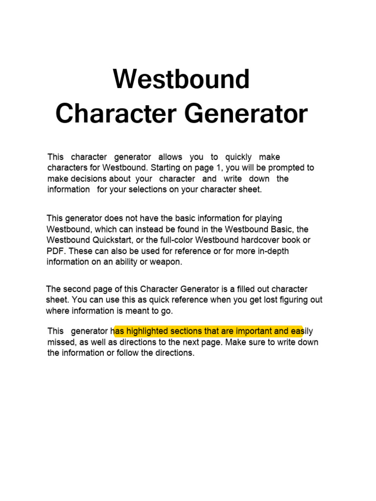 Westbound CharGen | PDF | Magician (Fantasy) | Witchcraft