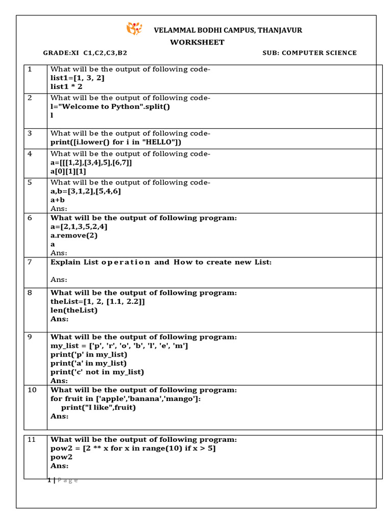 Xi - Worksheet - B1, B3, C2 | PDF
