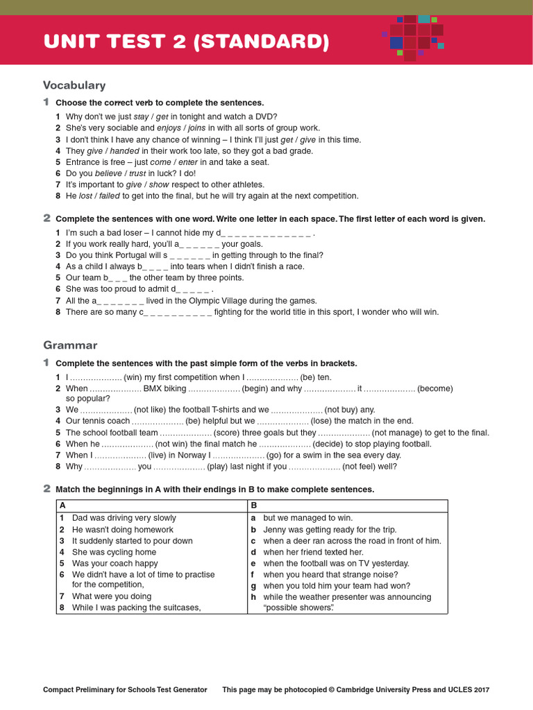 Compact PFS TG Unit Test 2 - Standard | PDF