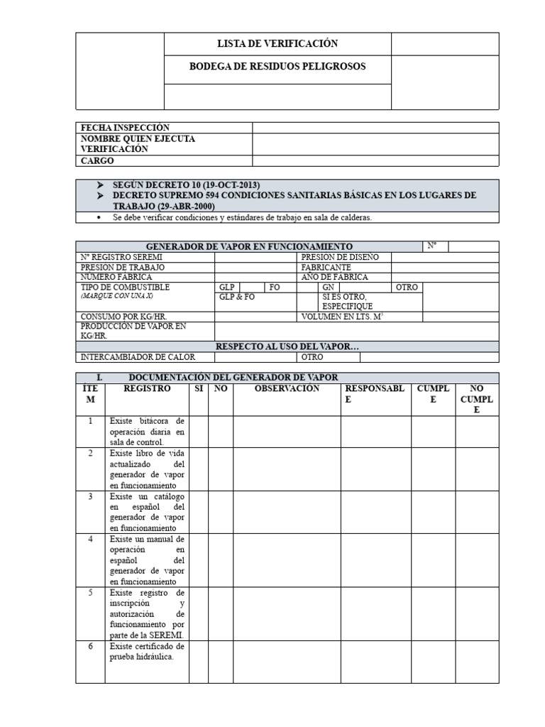 CHECK List Orden y Aseo, Bodega Respel | PDF