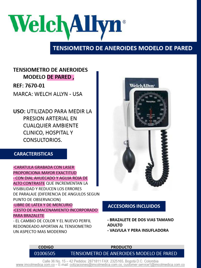 Tensiometro de Aneroides Modelo de Pared Ref. 7670-01 - Welch 01006505 ...