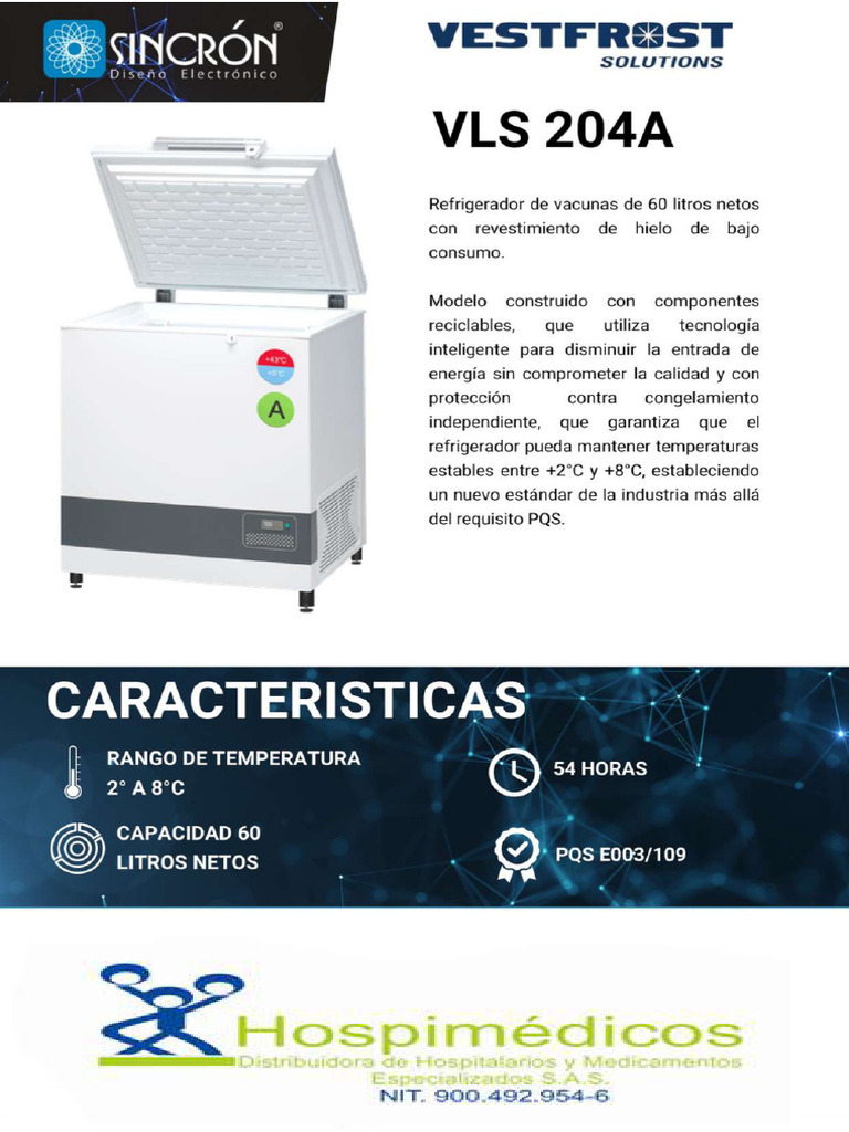 Refrigerador Pared de Hielo Ref VLS 204a Ac Vestfrost Solutions - VLS ...