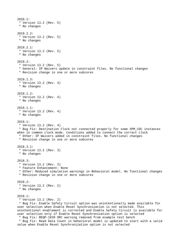 Fifo Generator v13 2 Changelog | PDF | Hardware Description Language | Vhdl