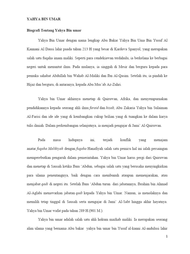 Biografi dan Pemikiran Yahya Bin Umar | PDF