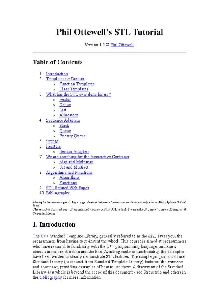 Phil Ottewell's STL Tutorial | PDF | Array Data Structure | C++