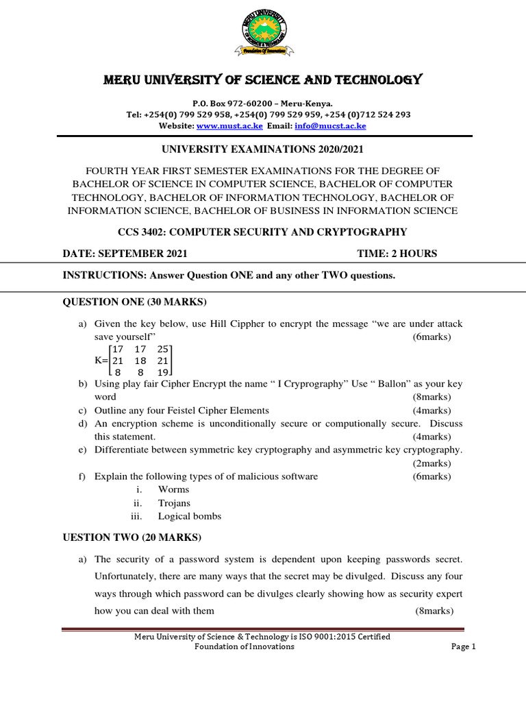CCS 3402 Comp Security and Cryptography 2 | PDF | Cryptography | Key (Cryptography)