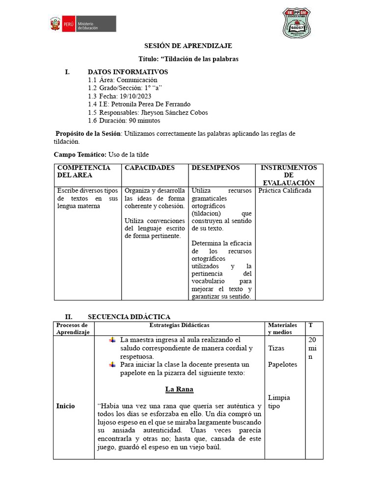 Sesión - de - Aprendizaje - La Tilde | PDF
