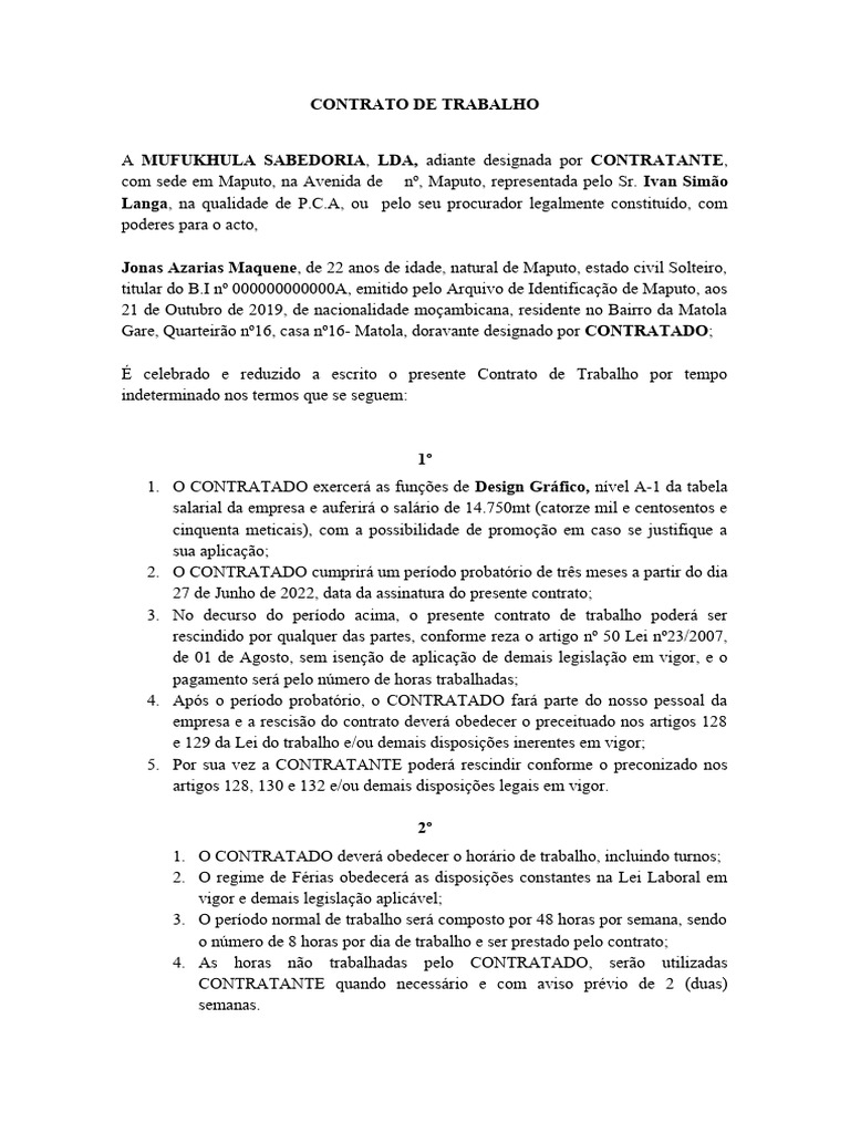 Contrato de Trabalho | PDF